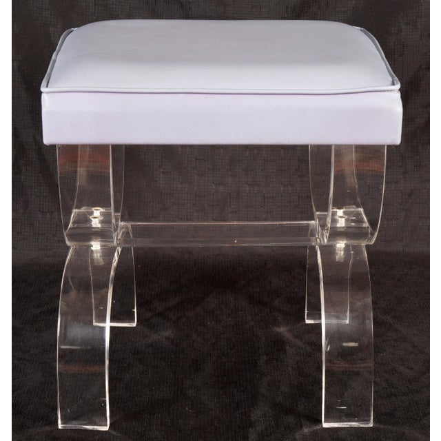 1980s Modern Clear Lucite X-Form Stretcher Base Vanity Bench | Chairish