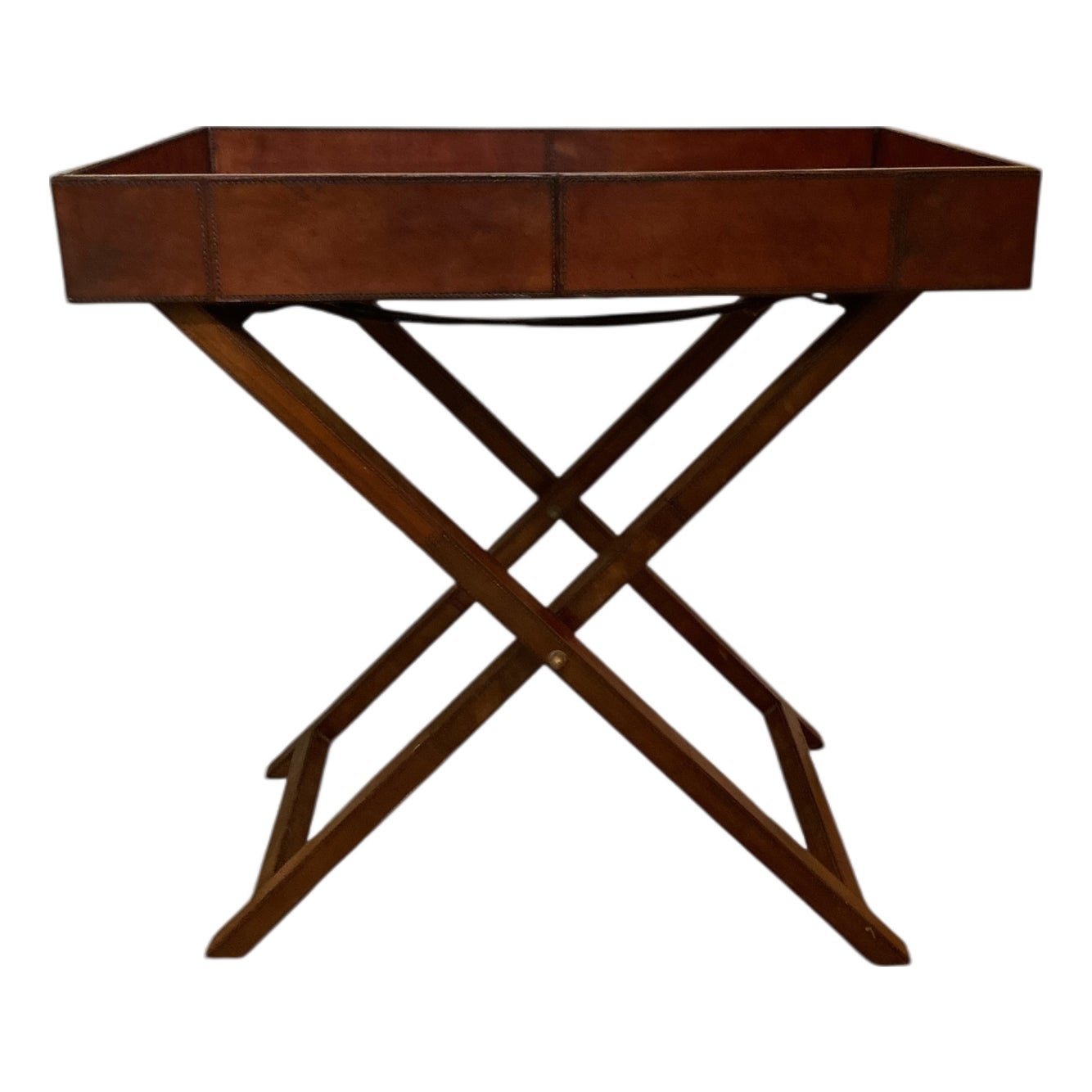 Folding Butlers Tray Table with Chestnut Leather, 1990 | Chairish