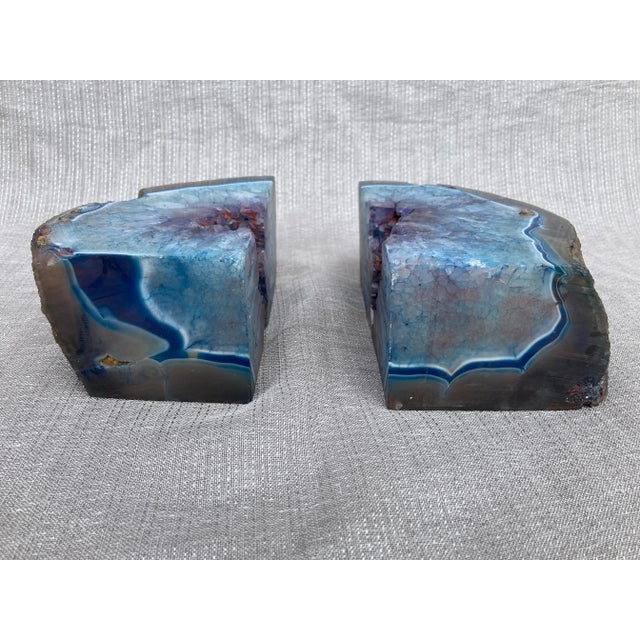 Vintage Blue Agate Geode Bookends- a Pair | Chairish