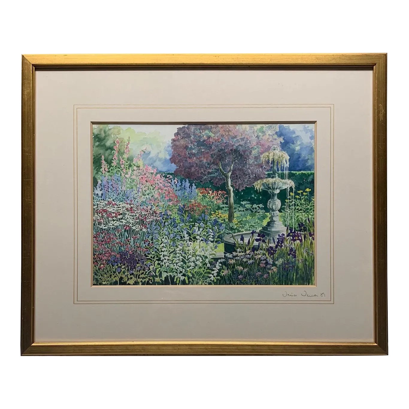 1980s "On a Summers Day" Flower Garden Watercolor Painting by Verina ...