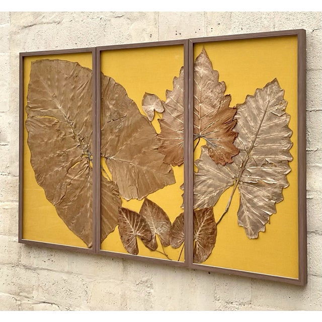 Vintage Boho Monumental Dried Leaves Triptych | Chairish