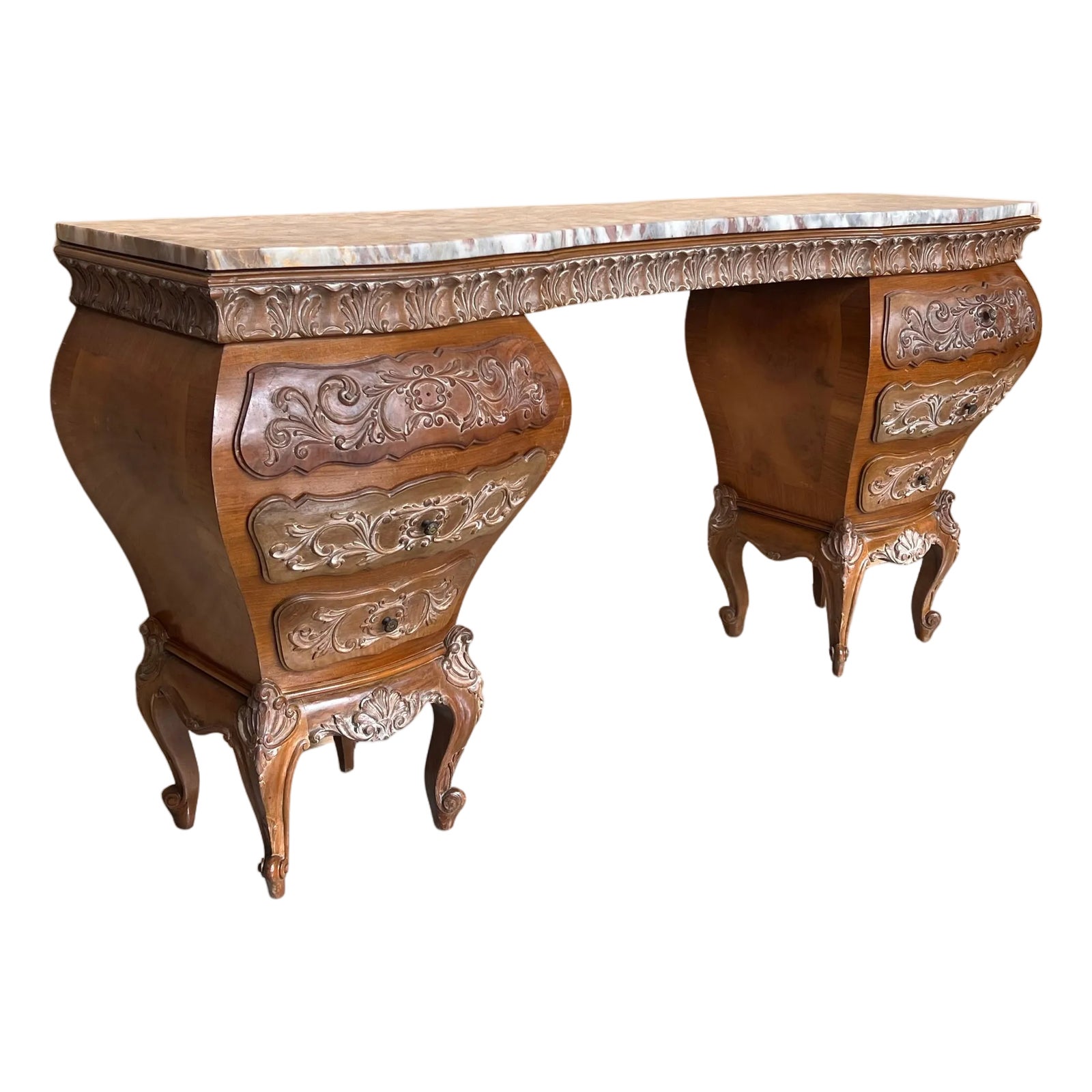 Mid 20th Century Vanity Baroque Spanish, Dressing Table, Hand Carved ...