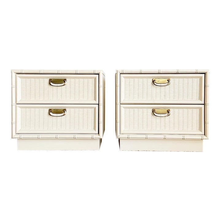 Boho Chic Faux Bamboo Off White Nightstands - a Pair | Chairish