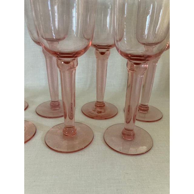 Vintage Pink Hand Blown Goblets Wine Glasses - Set of 7 | Chairish