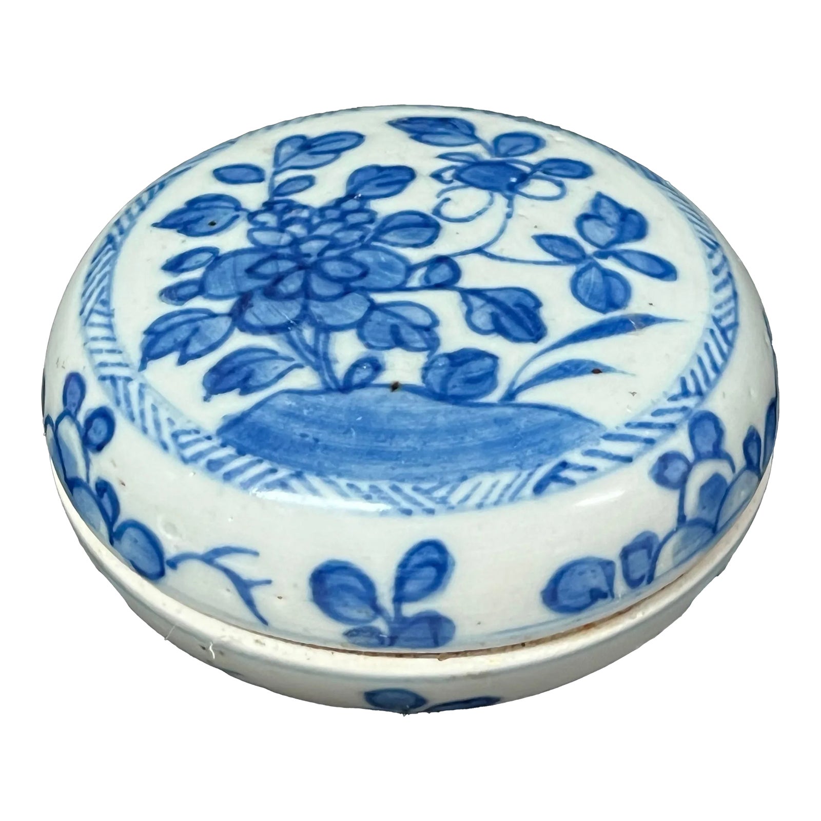 Late 19th Century Chinese Art Porcelain Blue and White Round Pill Box ...