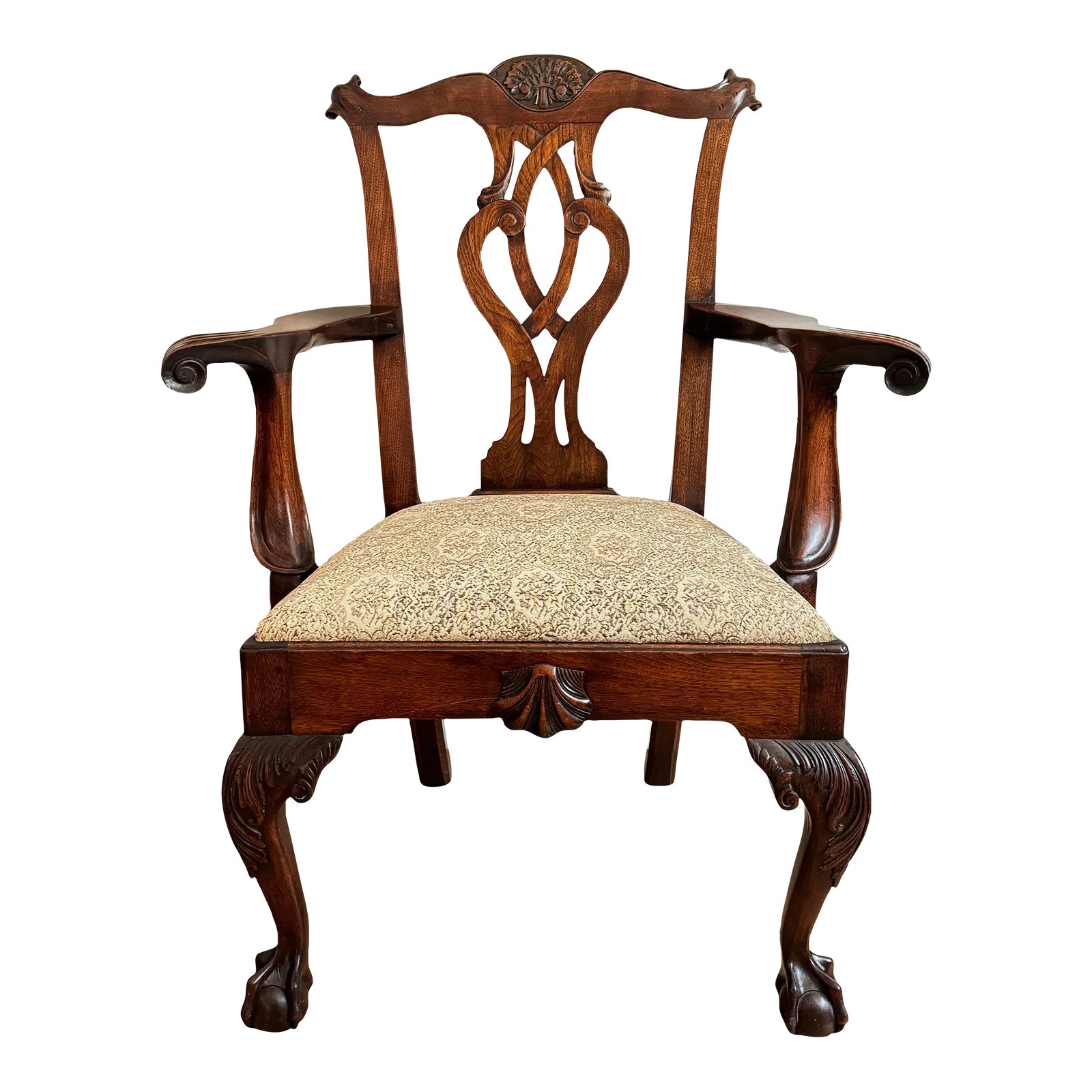 Early 20th Century Antique Mahogany Chippendale Ball and Claw Armchair ...