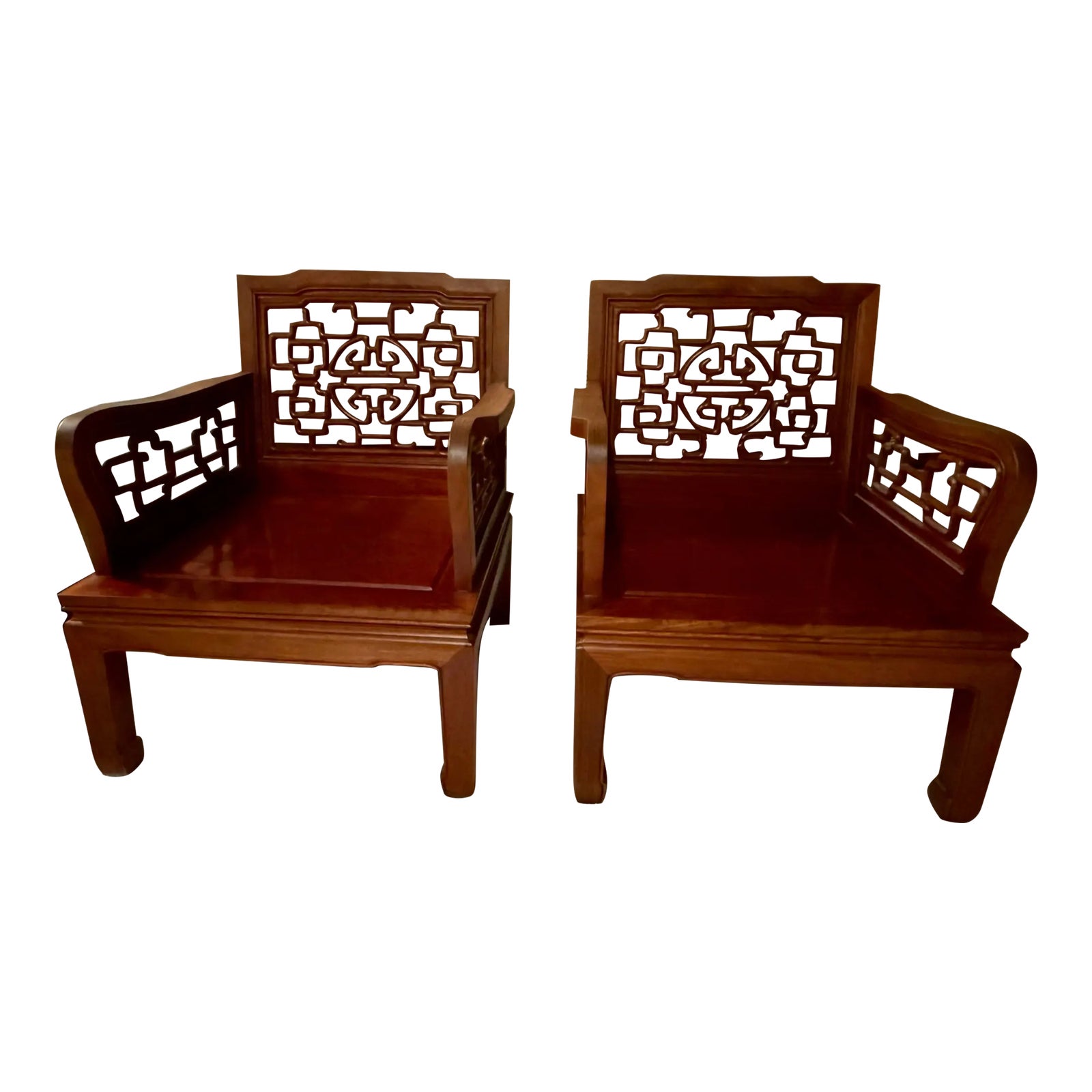 Pair of Vintage Chinese Ming Style Hand-Carved Seating Chairs | Chairish