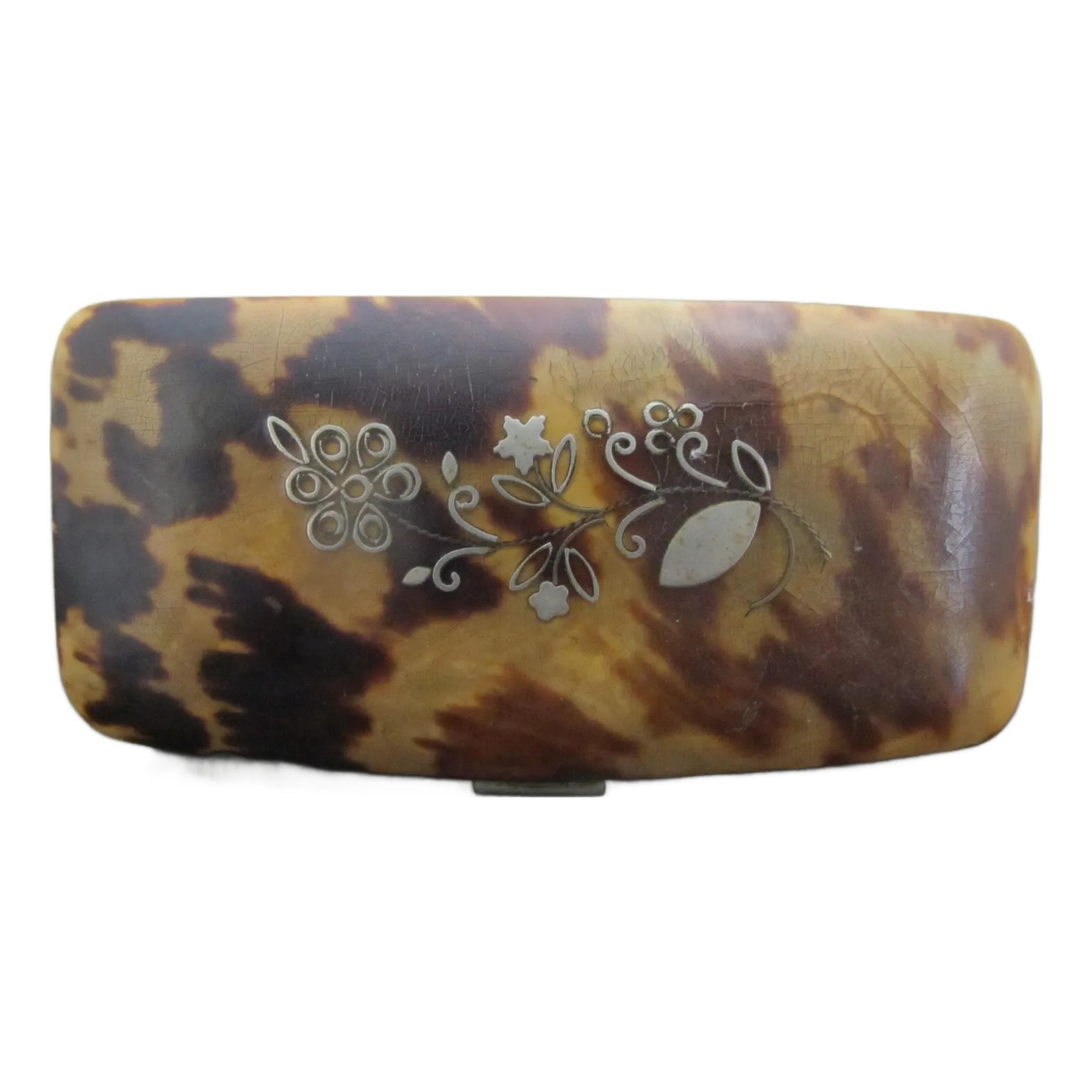 Antique Victorian Pressed Horn & Tortoiseshell Silver Inlaid Pill Snuff Box | Chairish