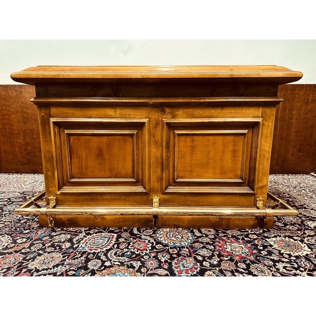 Vintage English Bar Counter with Bar Stools | Chairish