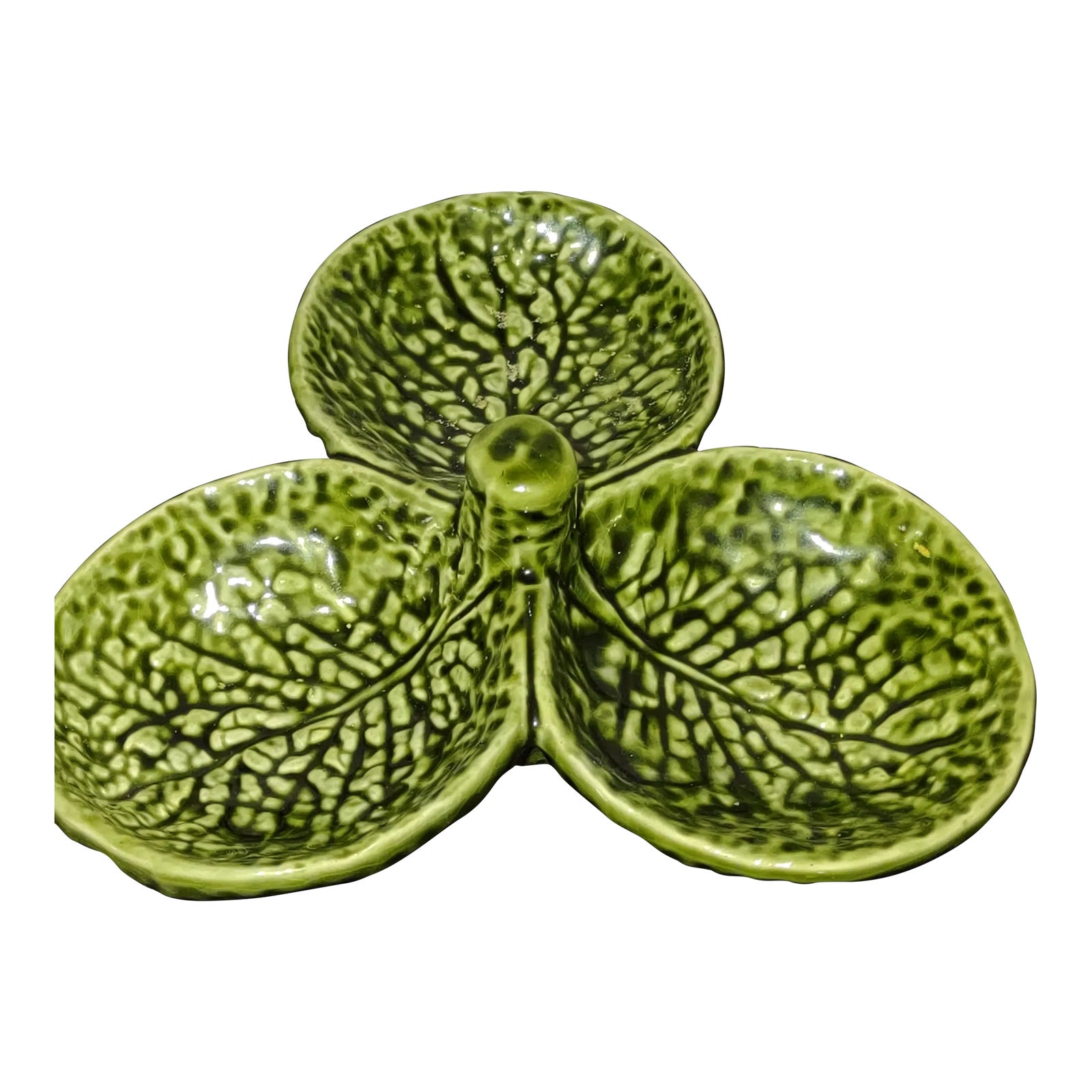 Triangle Green Cabbage Majolica Nut or Olive Dish From Portugal | Chairish