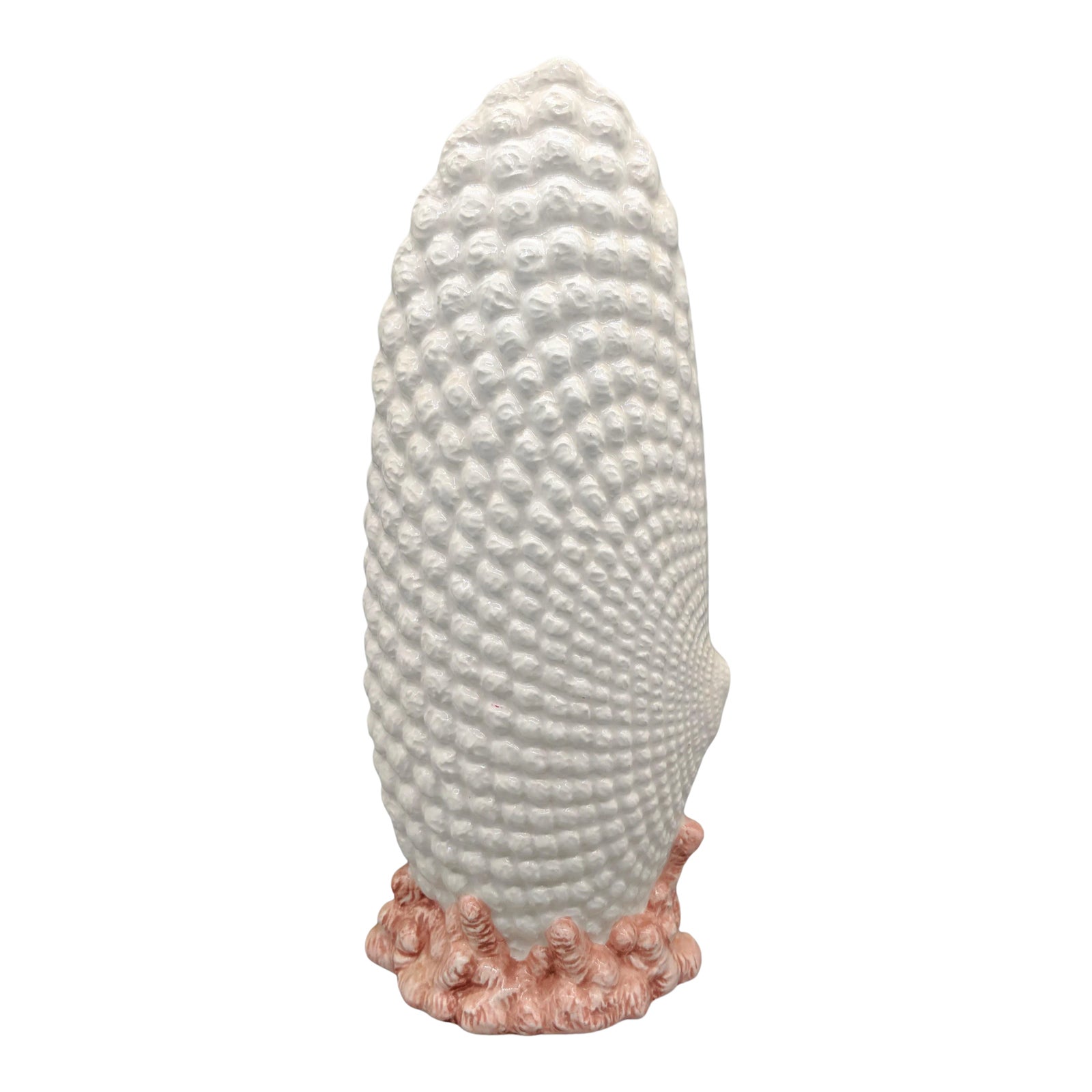 Late 20th Century White Shell and Coral Hand Painted Vase | Chairish