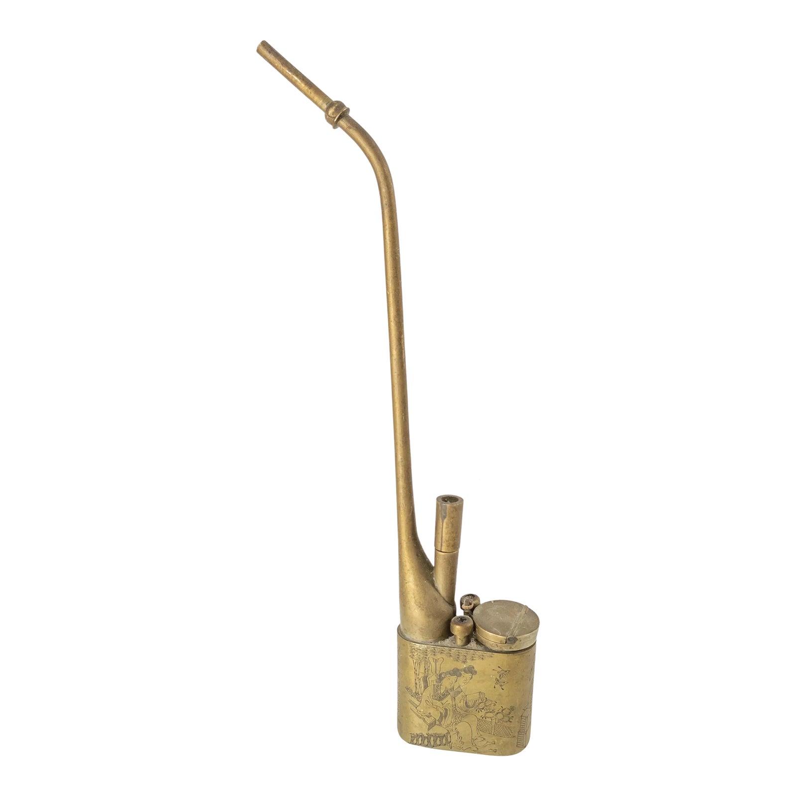 Early 20th Century Chinese Brass Engraved Water Tobacco Pipe | Chairish