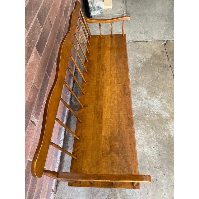 Vintage Windsor Style Farmhouse Pine Wood Long Entry Hall Bench | Chairish