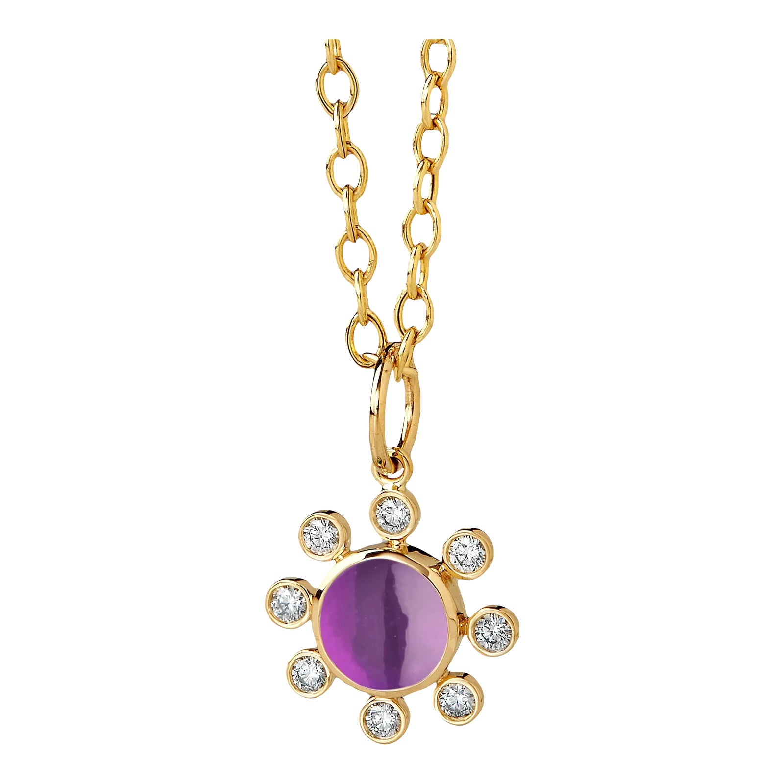 Syna Yellow Gold Amethyst Pendant with Diamonds | Chairish