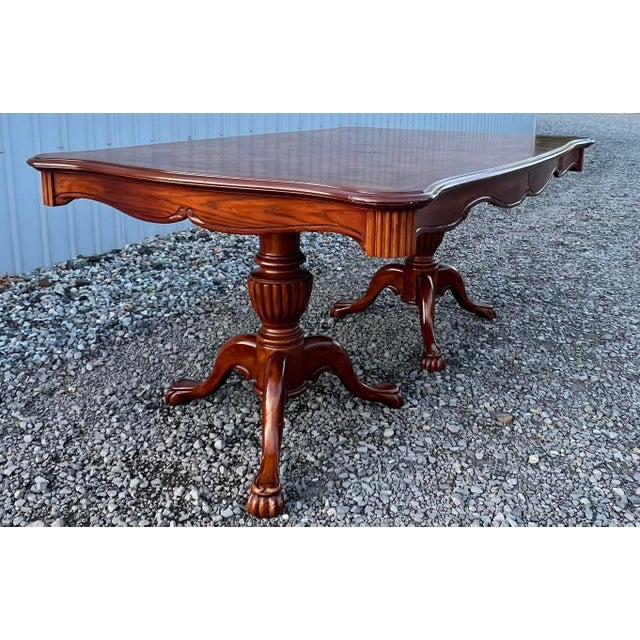 Parquet Top Inlaid Border Double Pedestal Dining Table | Chairish