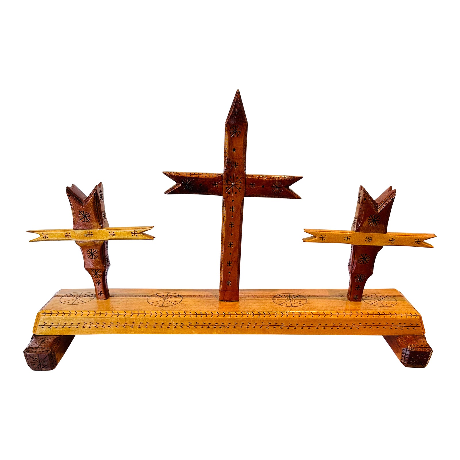 Vintage Handcarved Tramp Art Folk Art Wooden Sculpture | Chairish