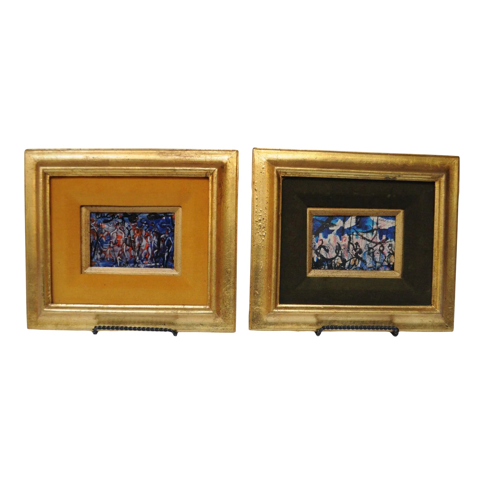 Two Pascal Cucaro Abstract Figural Oil Paintings on Masonite | Chairish
