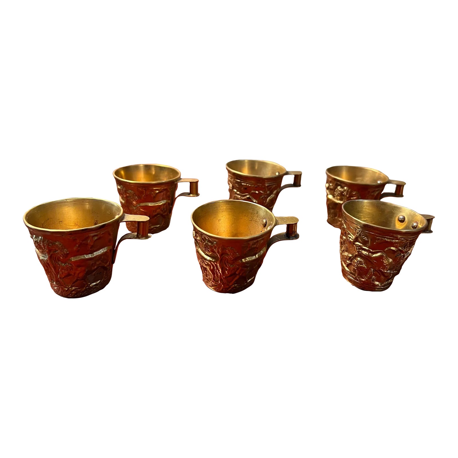 Set of 6 Vintage Greek Brass Wine Tasting Cups | Chairish
