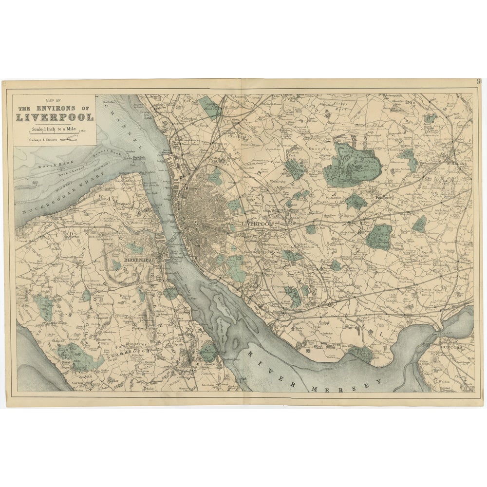 Antique Map of Liverpool and Environs, 1885 | Chairish