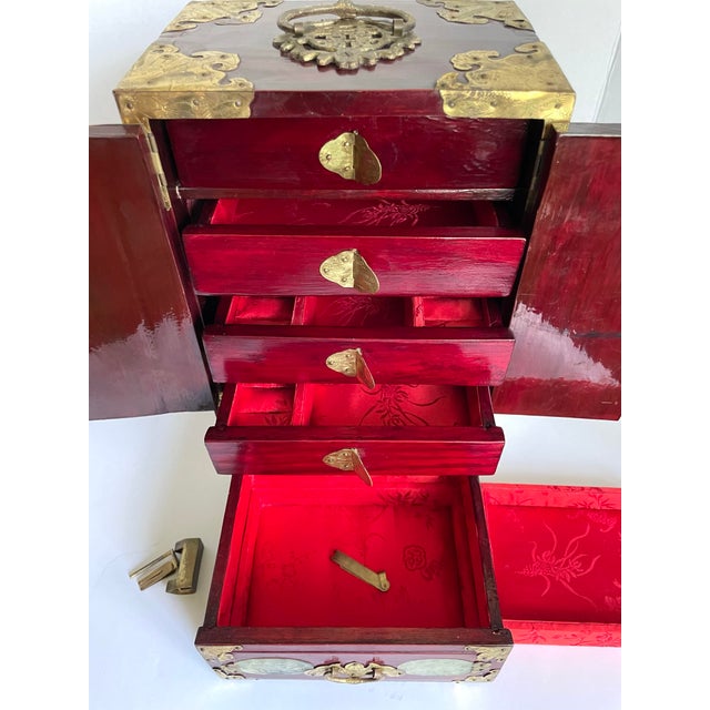 Antique Asian Chinese Wood and Carved Jade Jewelry Box | Chairish