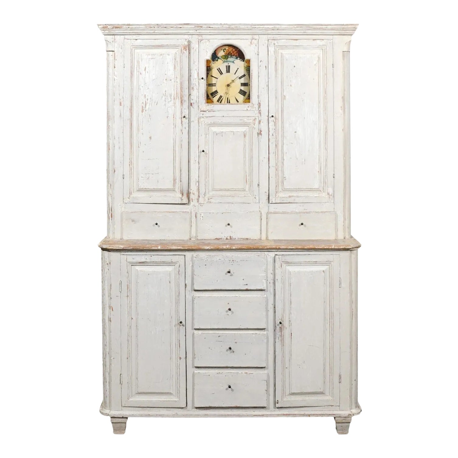 Swedish 1810s Painted Wood Clock Cupboard with Doors and Drawers | Chairish