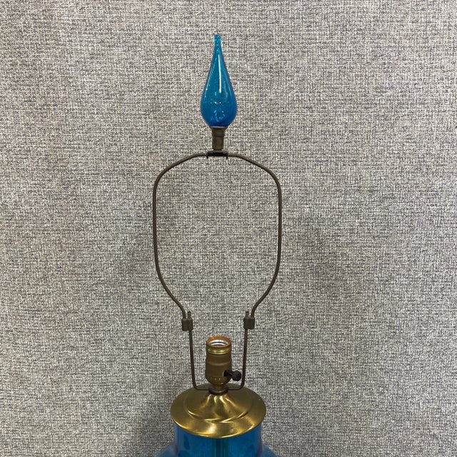 Mid 20th Century Blenko Style Blue Blown Glass Lamp With Teardrop Glass ...