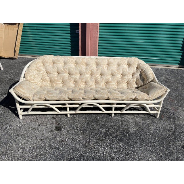 Mid Century True White Rattan Ficks Reed Gondola Style Sofa with ...
