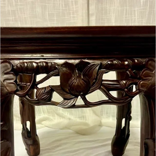 Vintage Asian Carved Wood Side Tables Stands With Lotus Flower Design ...