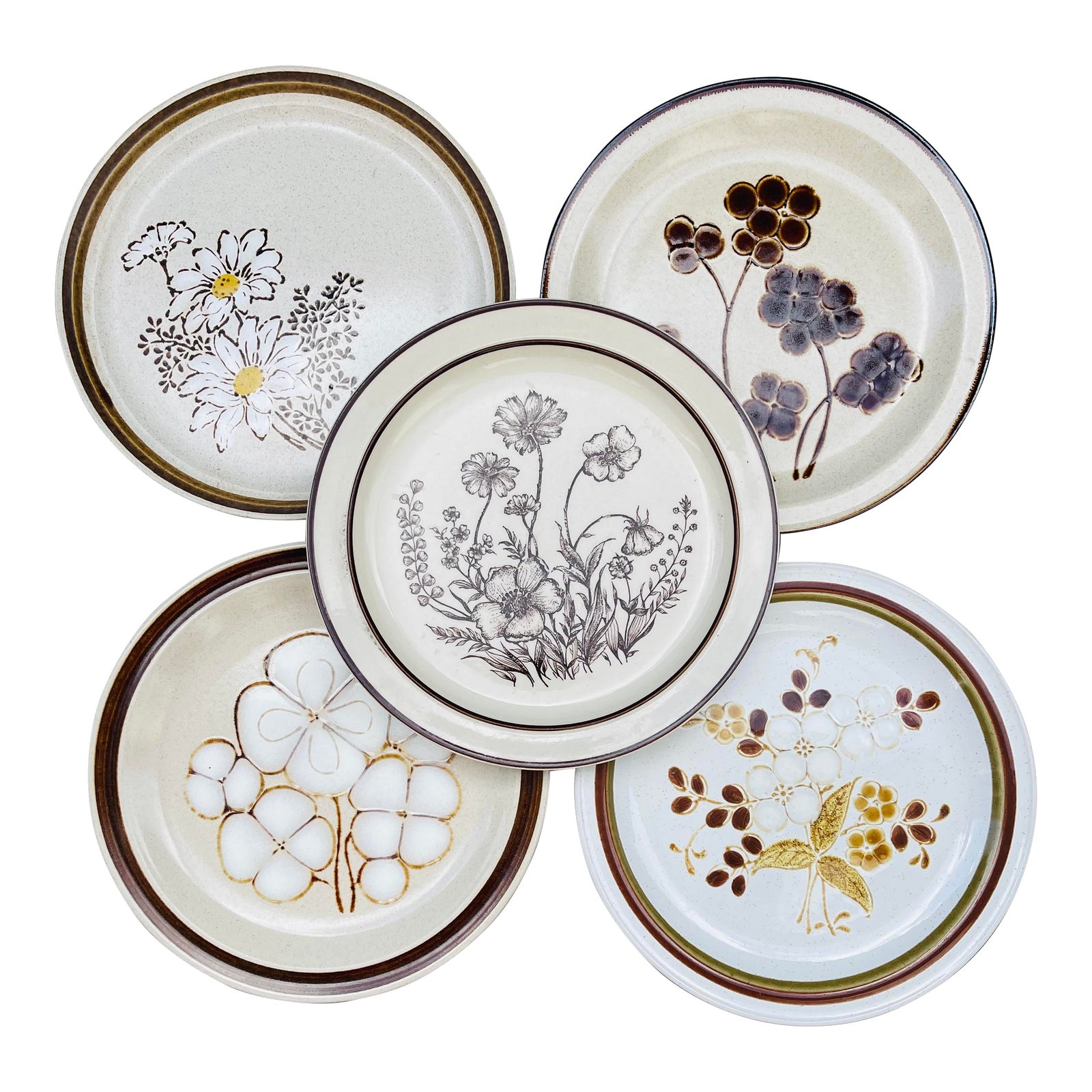 1970s Mixed Set of 5 Dinner Plates | Chairish