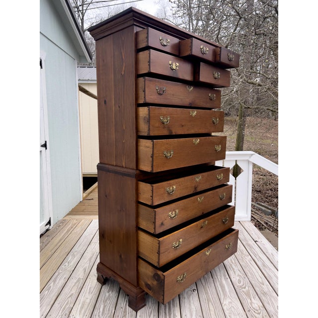 Late 20th Century 12 Drawer Tall Chest on Chest New England Style Pine ...