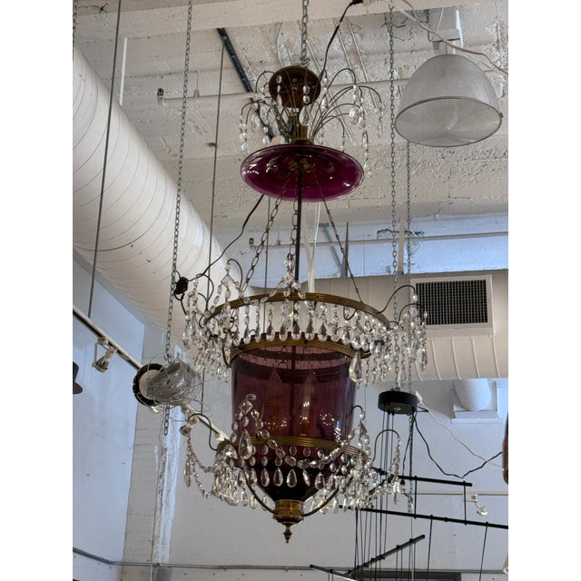 1930's Art Nouveau Amethyst Glass + Clear Cut Crystal Parlor Chandelier ...