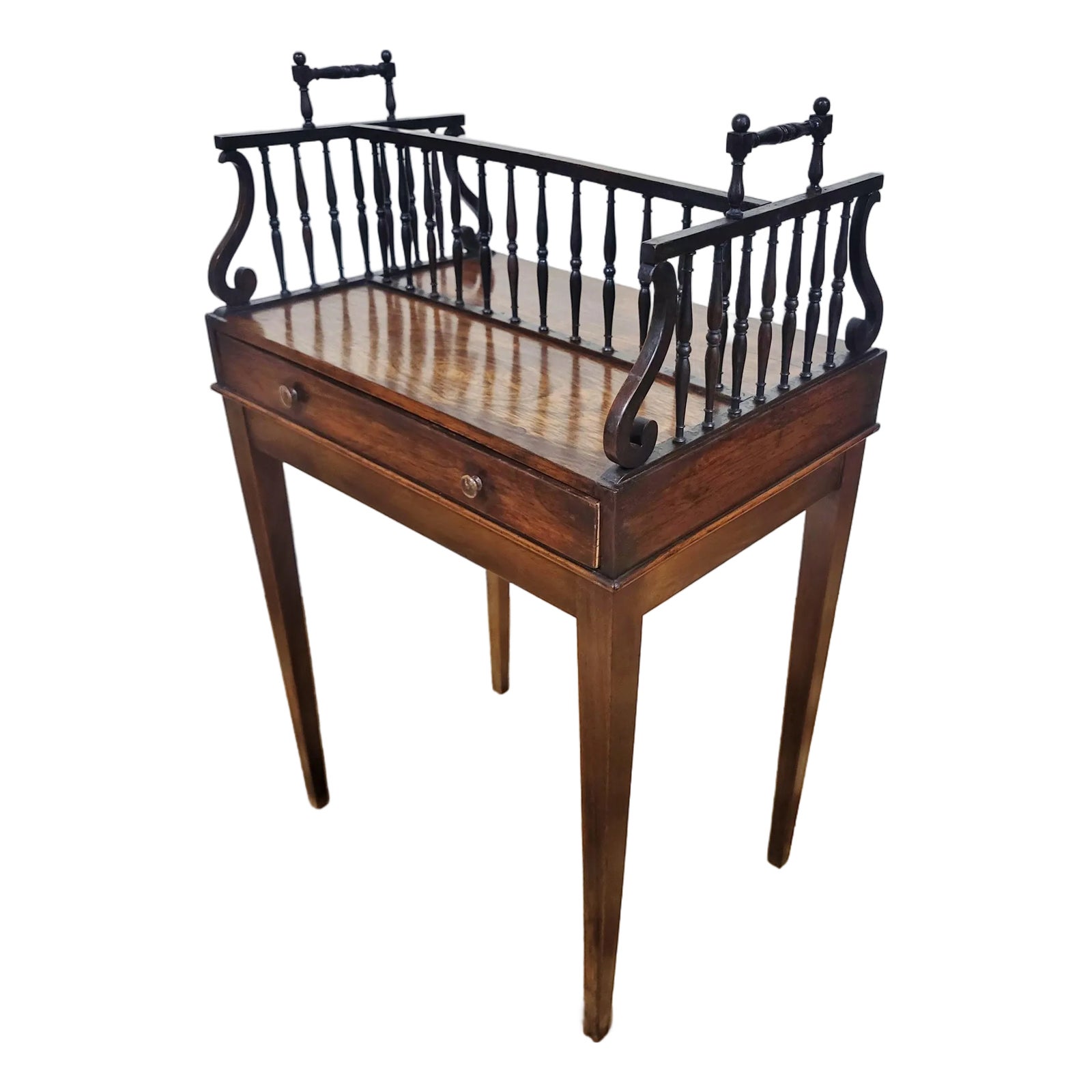 Antique English Regency Style Lyre Form Rosewood & Ebony Music Side Table | Chairish