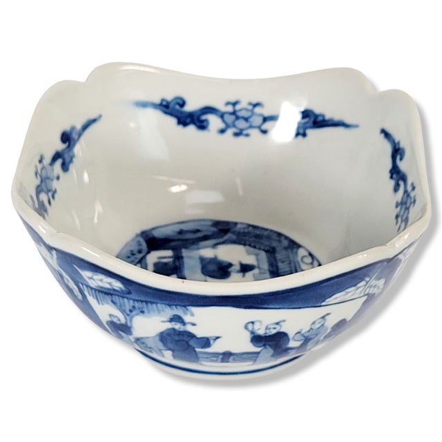 Chinese Blue & White Square Porcelain Bowls- Hand Painted Set of 6 ...