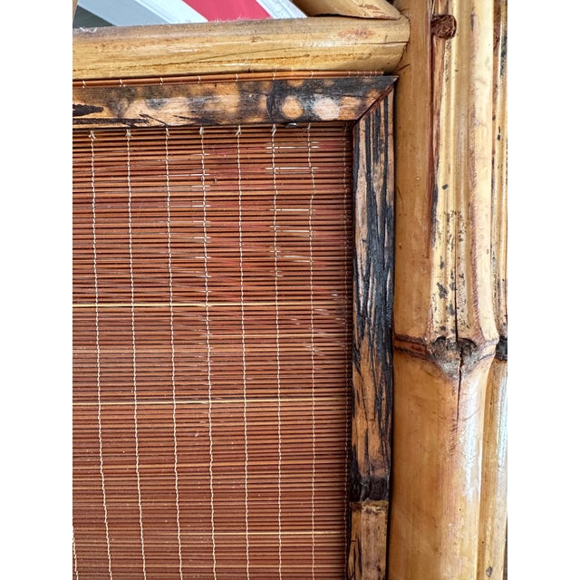 Hand Painted 4 Panel Burnt Rattan Chinese Folding Screen - Petite Scale ...