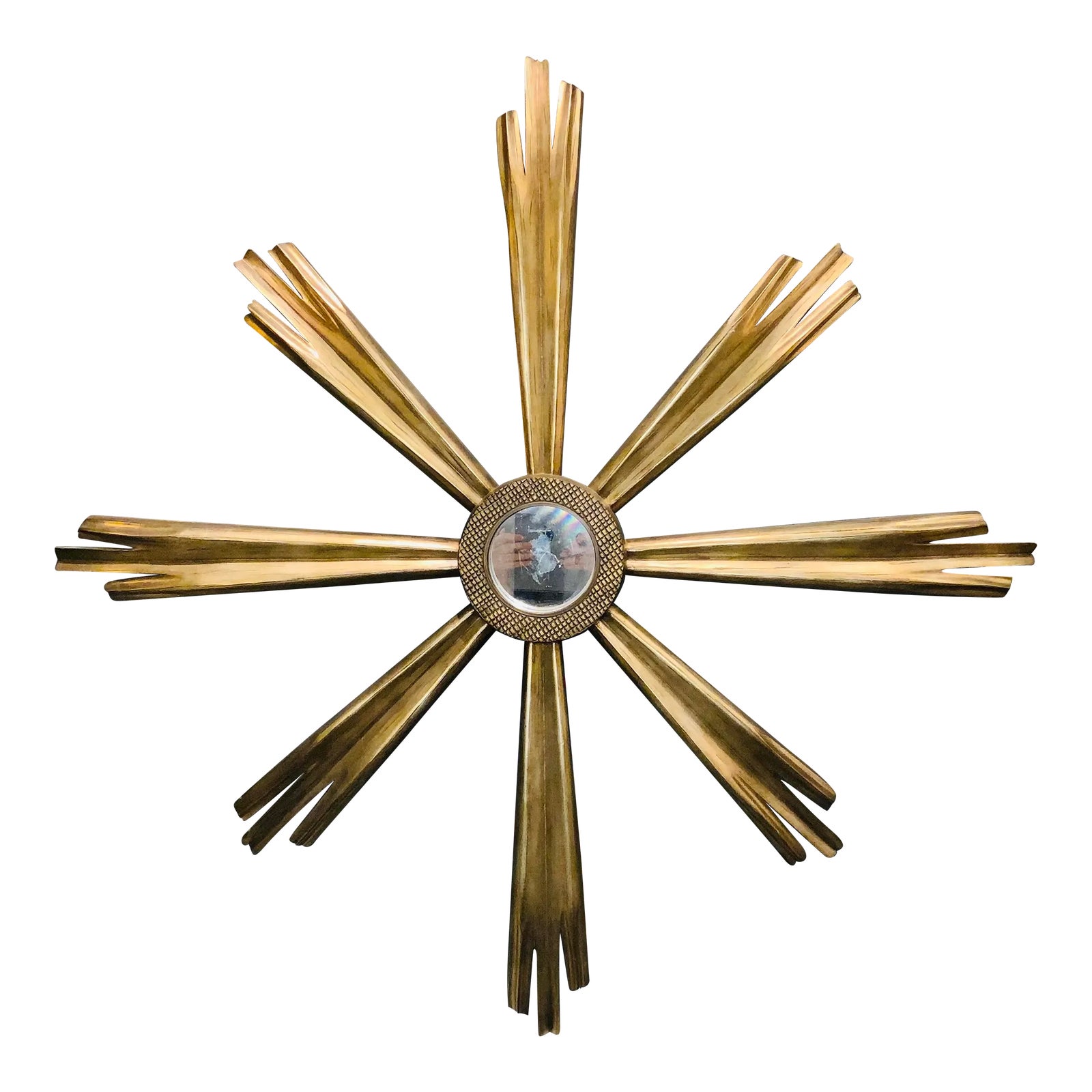 Global Views Modern Gold Finished Wood Starburst Wall Mirror | Chairish