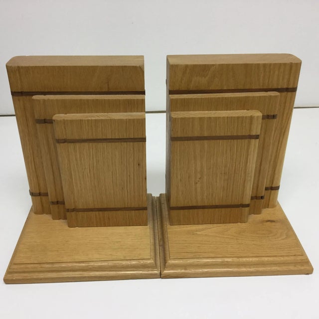 Large Mid-Century Oak Bookends - a Pair | Chairish