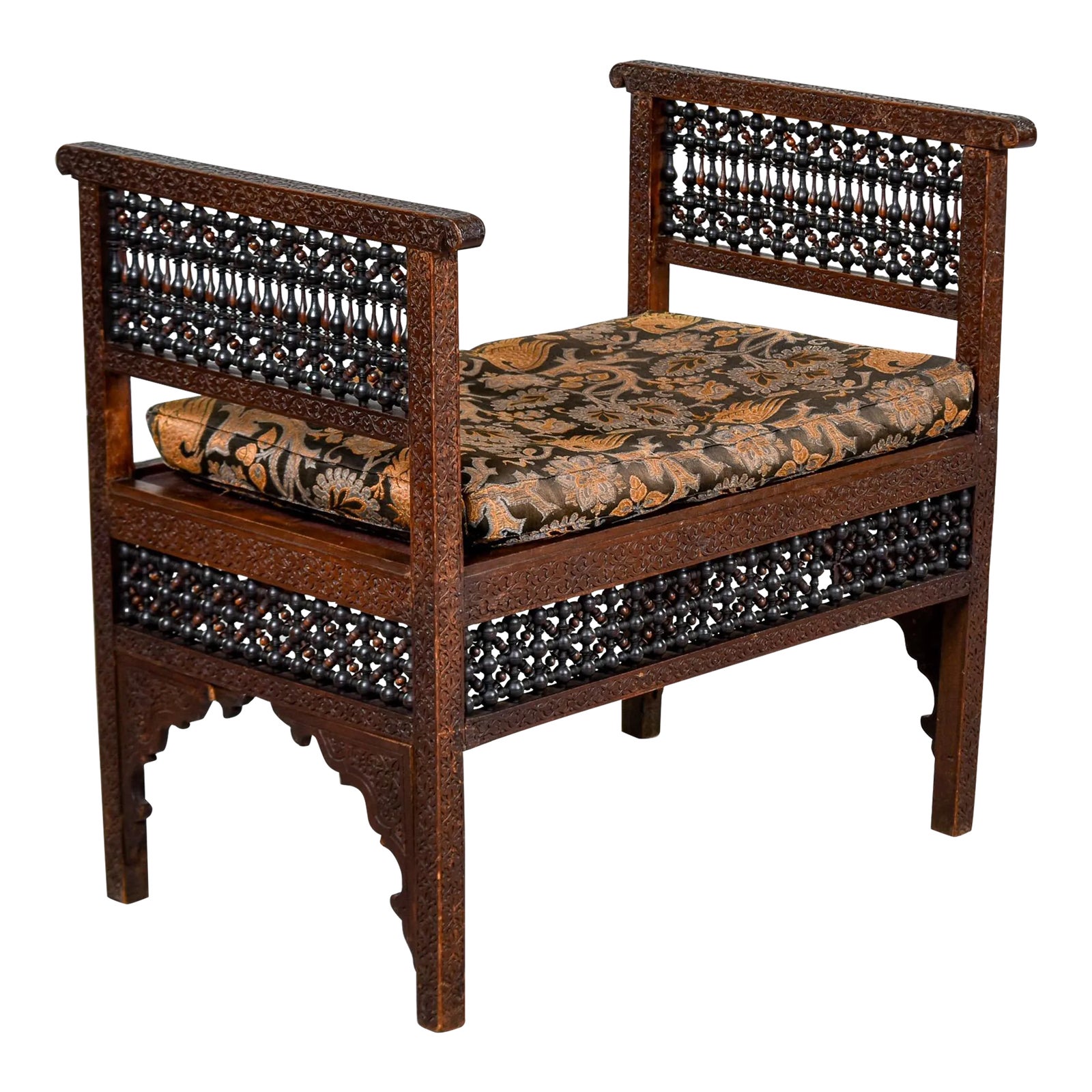 Early 20th Century Heavily Carved Teak Moorish Bench With Tall Sides ...