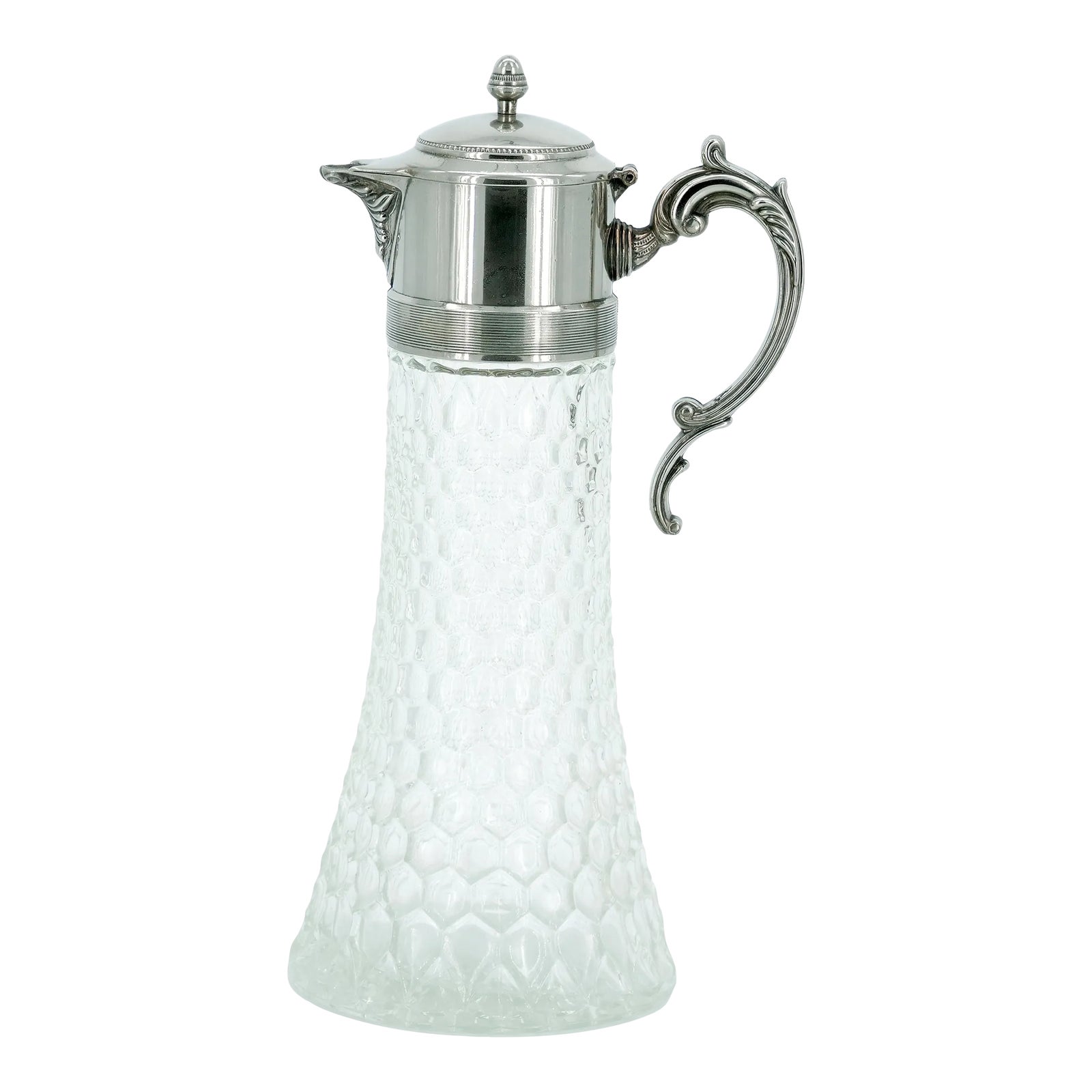 Large English Silver Plated Holding Top / Cut Glass Claret Jug ...