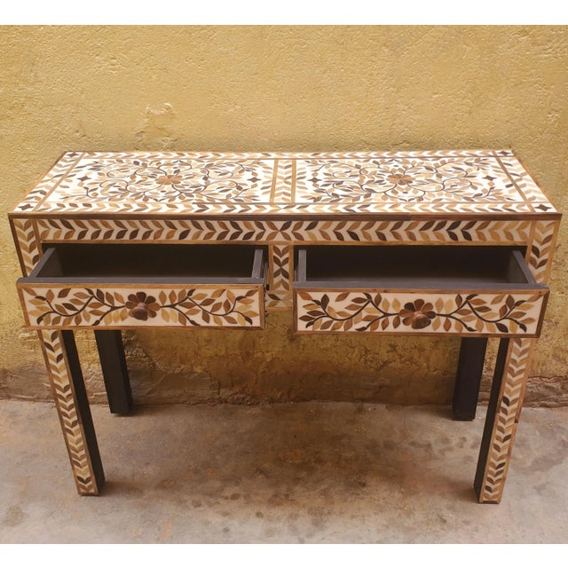 Contemporary Traditional Handmade Moroccan Resin and Walnut Wood Console Table | Chairish