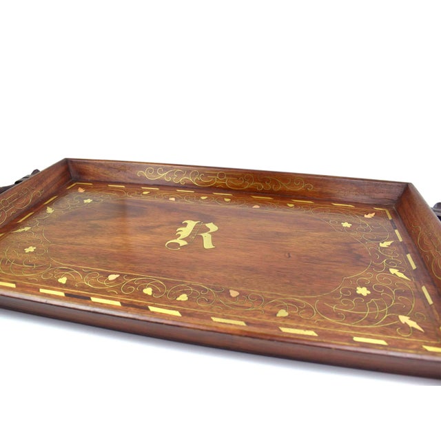Late 20th Century Handmade Large Wooden Butler Serving Tray With Floral ...