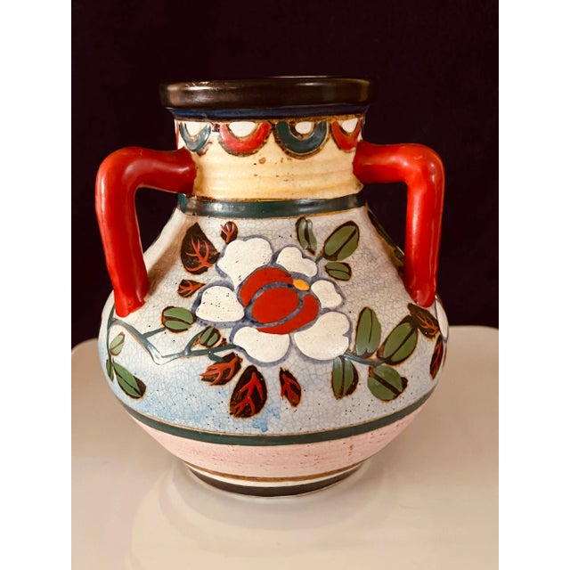 Vintage 3-Handled Ceramic Vase Jug With Colorful Bird and Flower Motif ...