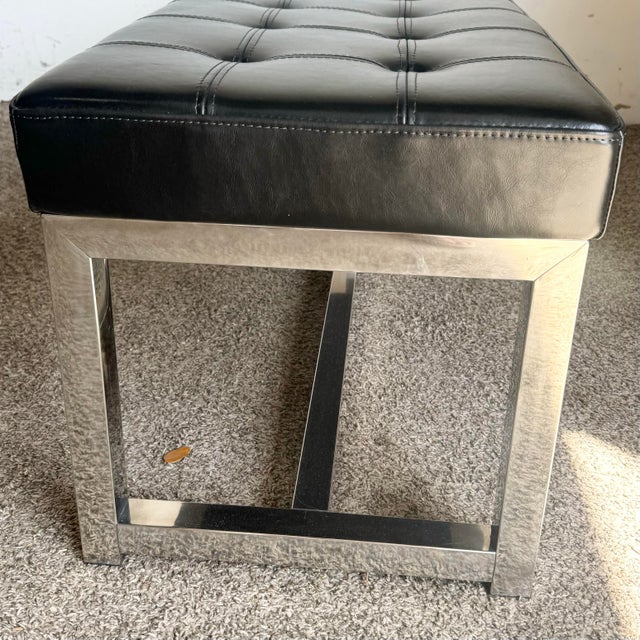 Modern Chrome and Tufted Vinyl Bench | Chairish