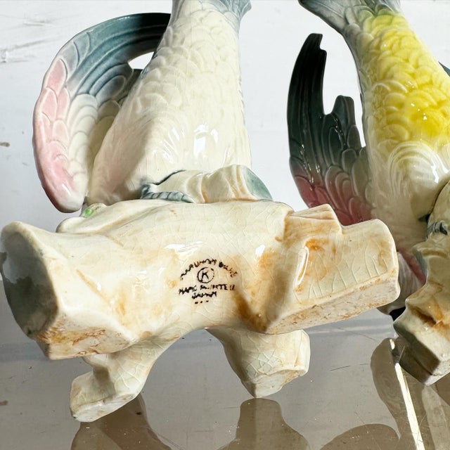 Japanese Caramic Parrots by Maruhon Ware - a Pair | Chairish