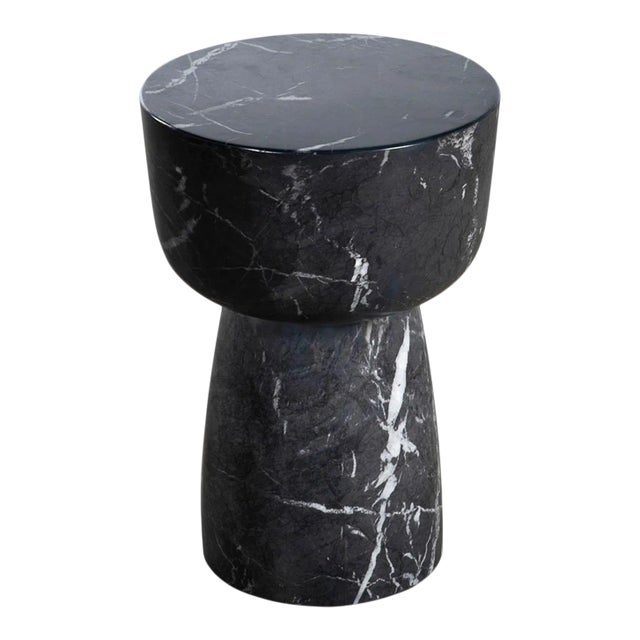 Black Round Faux Marble Side Table | Chairish