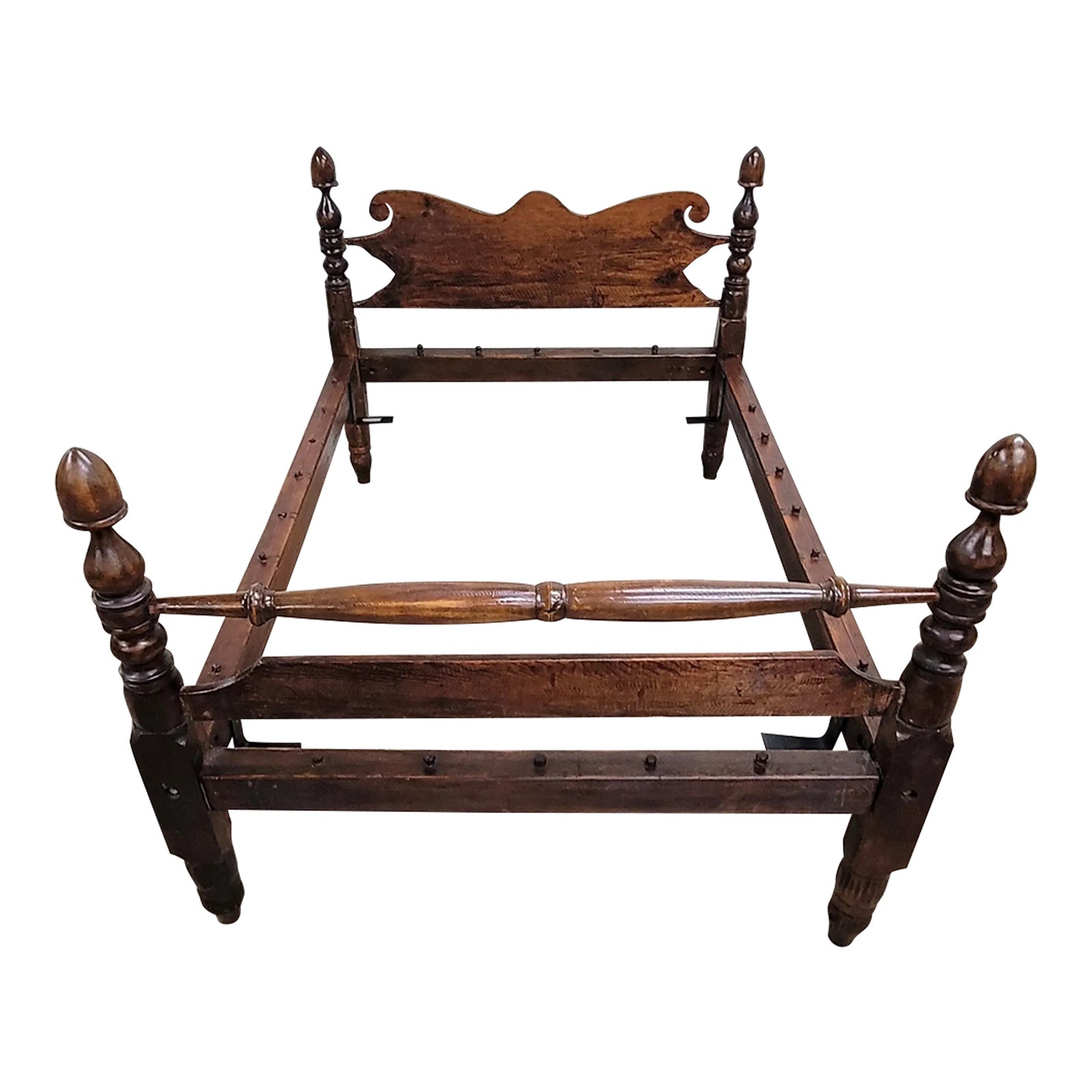 Antique Full Size Pre-War Primitive Acorn Rope Peg Rail Bed | Chairish