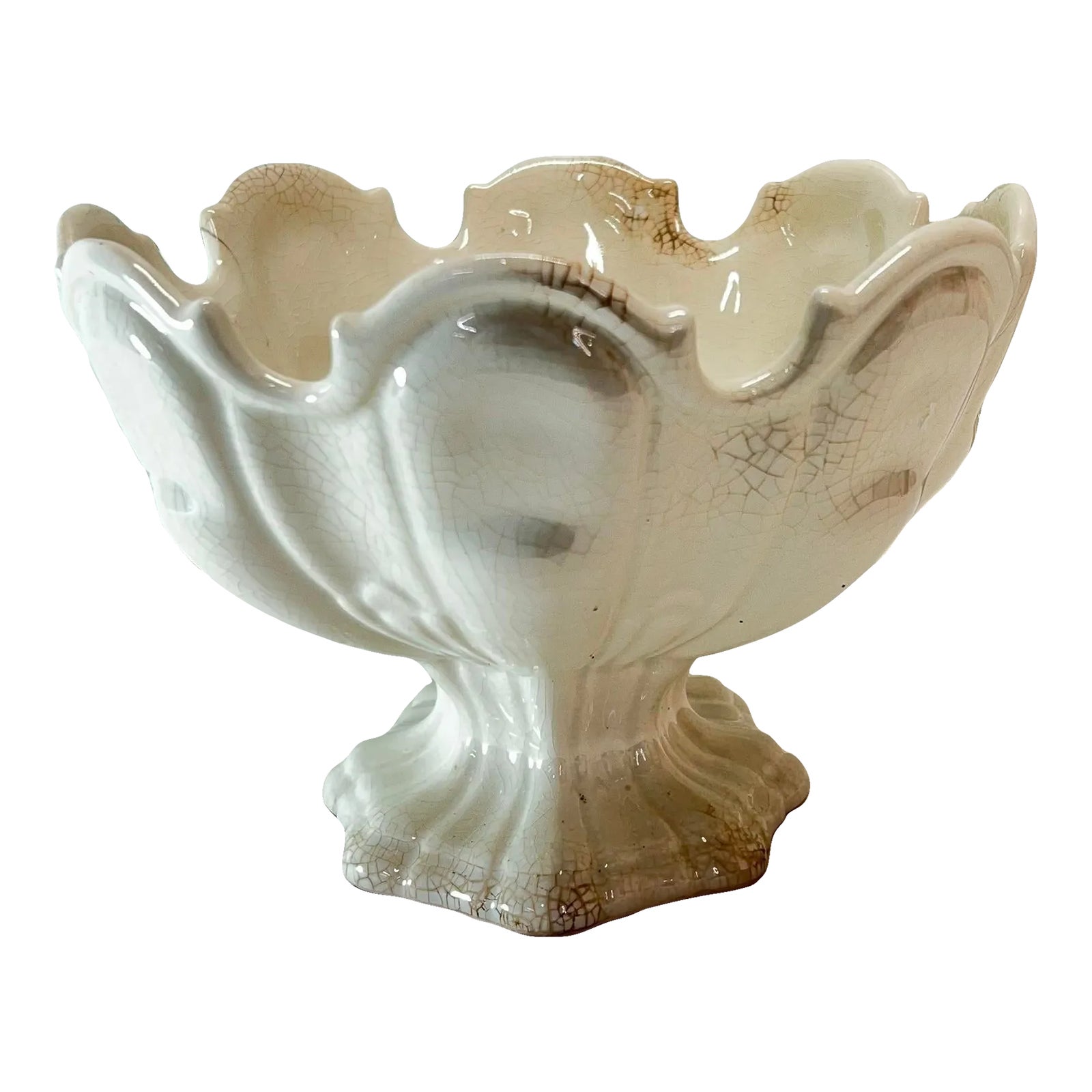 Mid Century White Ironstone Monteith Style Center Bowl by Secla ...