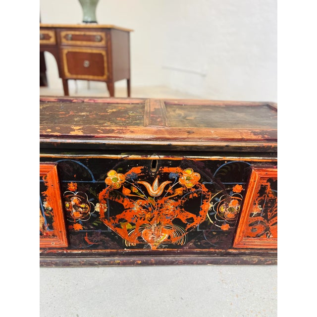 Late 20th Century Hand Painted Antique European Trunk | Chairish