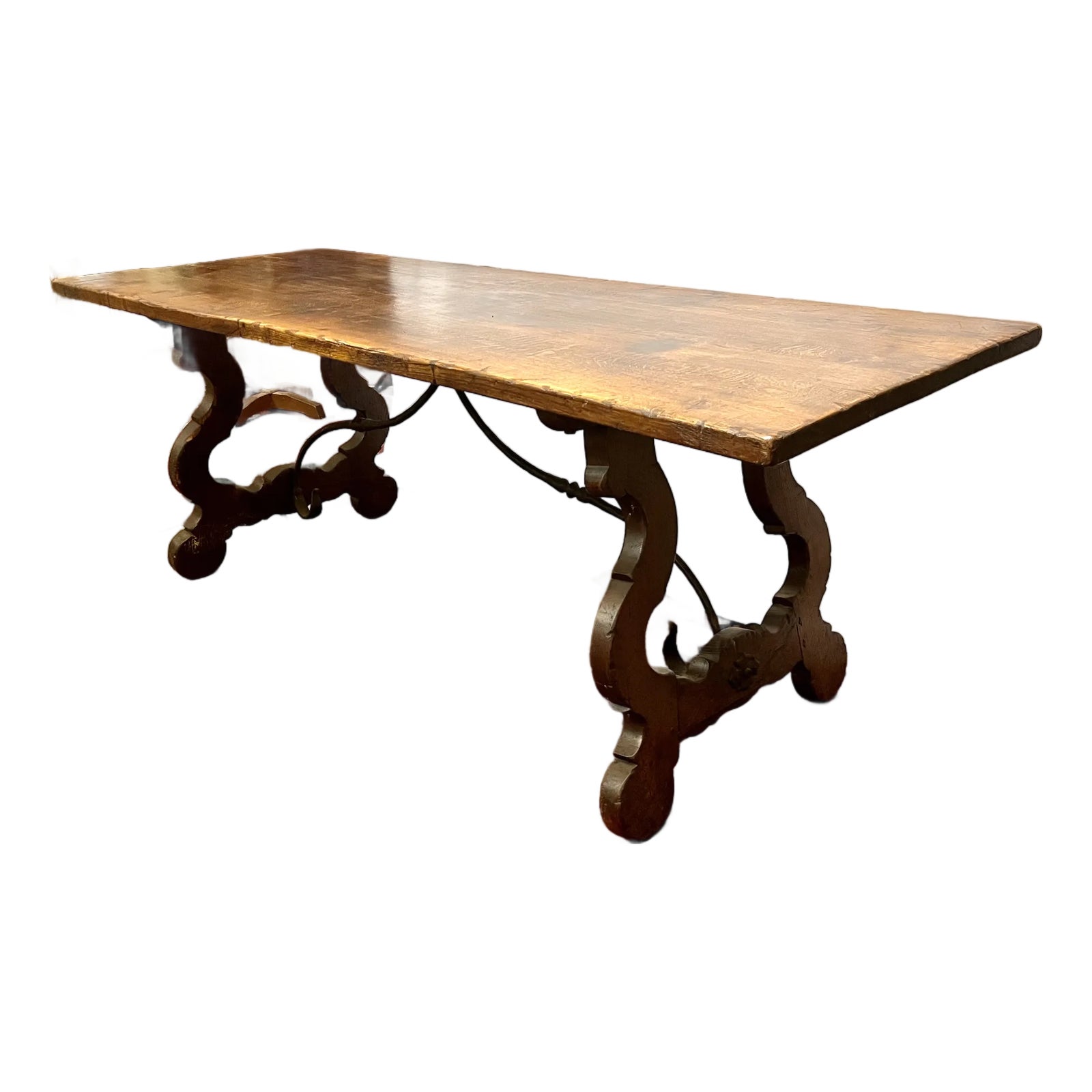Antique Italian Trestle Table W/Harp Design Splay Legs and Iron ...