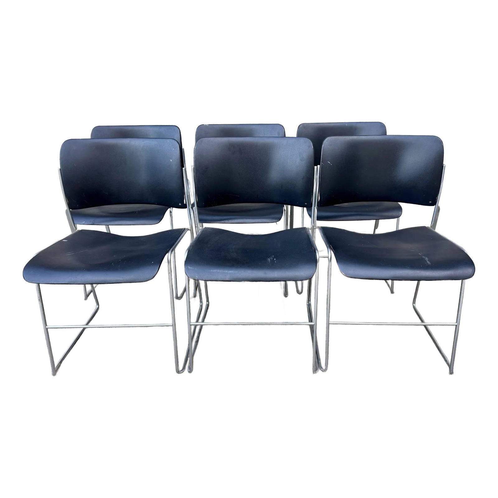 1970s Set of 6 Vintage David Rowland 40/4 Black and Chrome Chairs ...