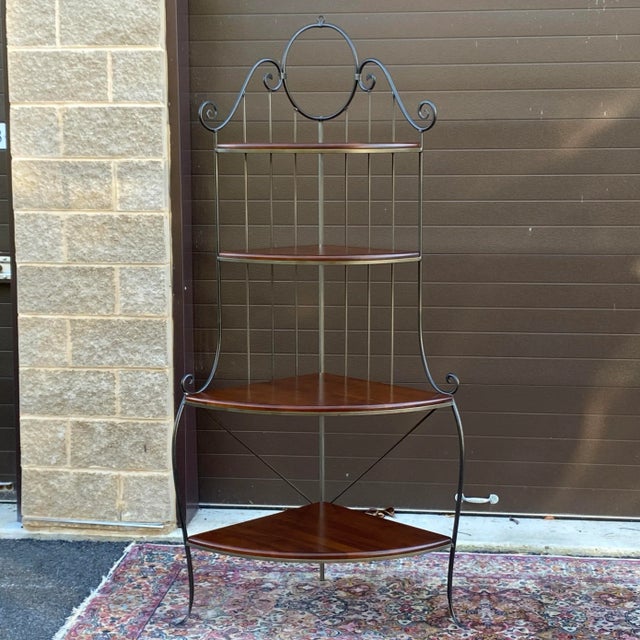 Charleston Forge Monaco Corner Bakers Rack Wrought Iron & Solid Wood ...